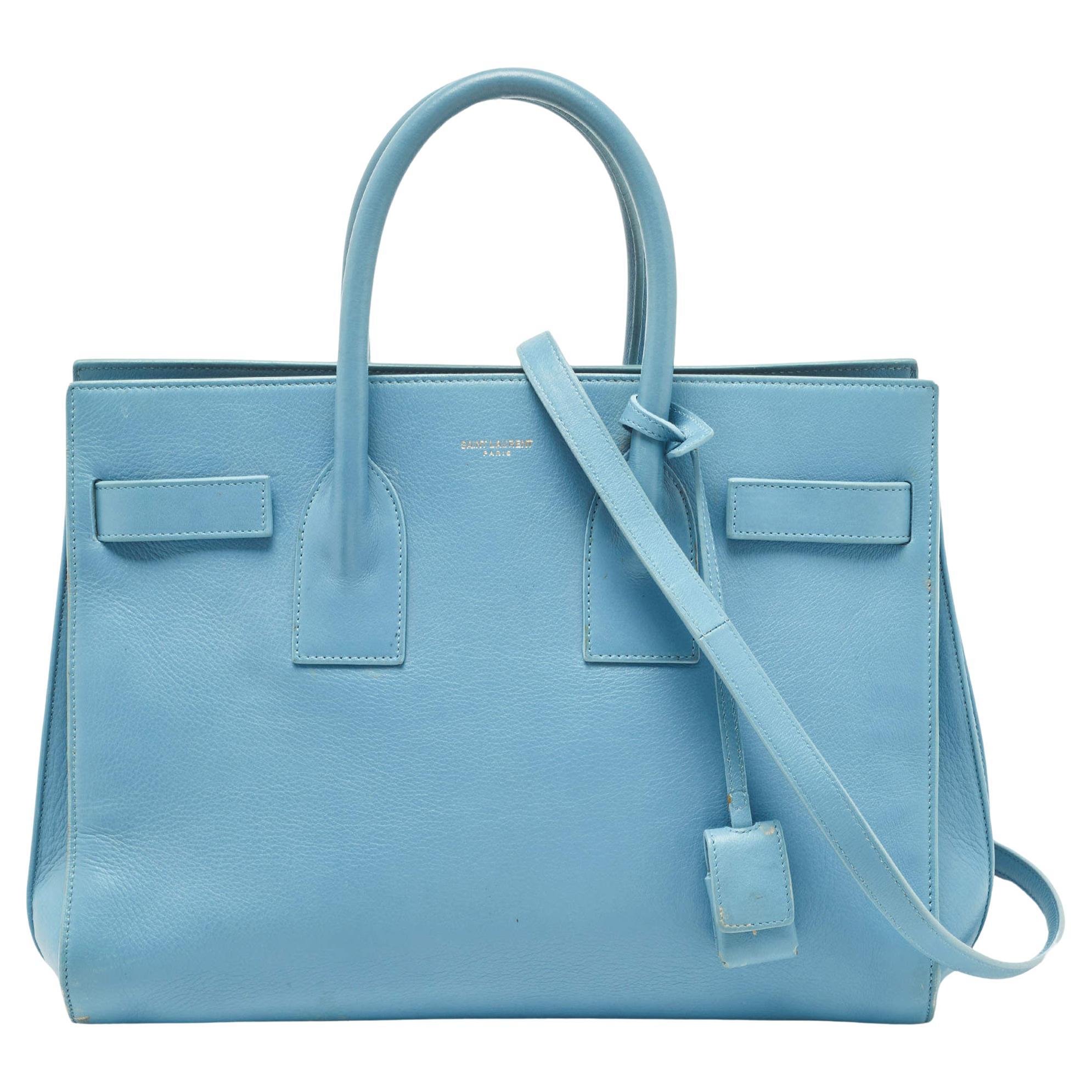 Saint Laurent Light Blue Leather Small Classic Sac De Jour Tote For ...