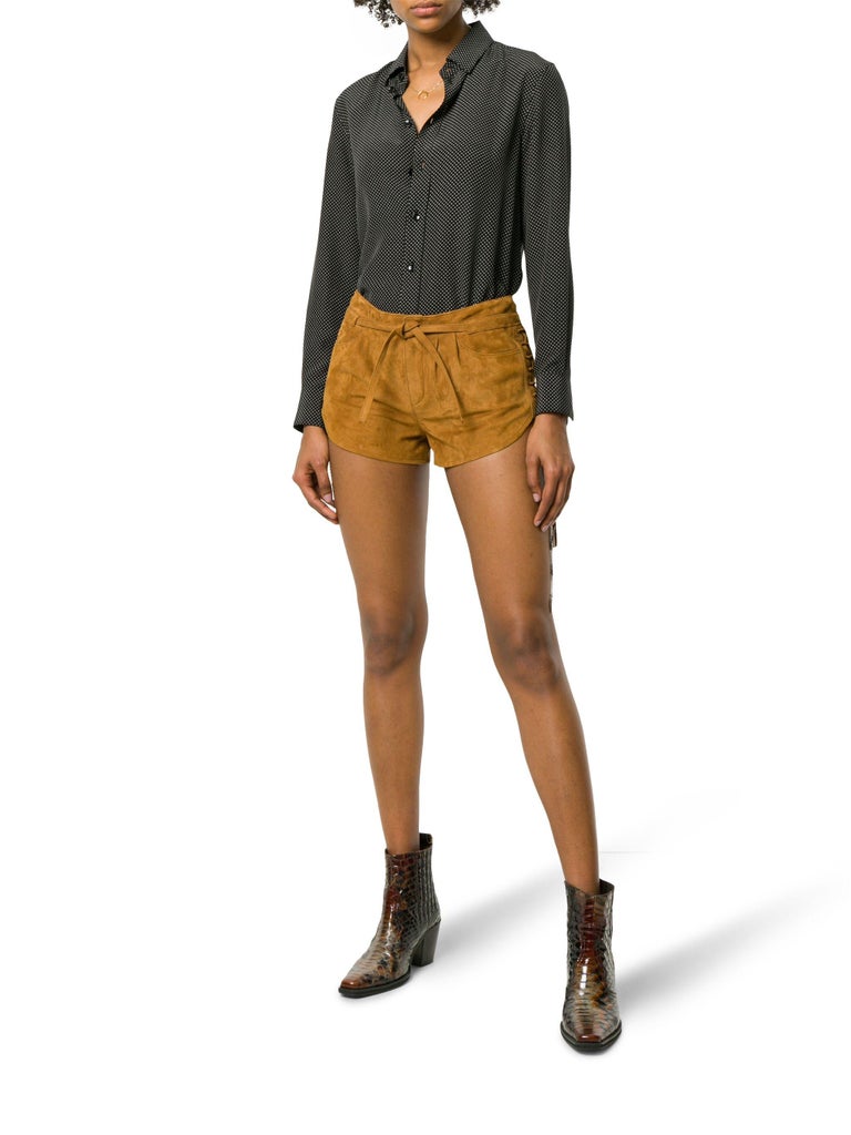 Saint Laurent Light Brown Suede Side Lace Up Mini Shorts Size 40 For ...