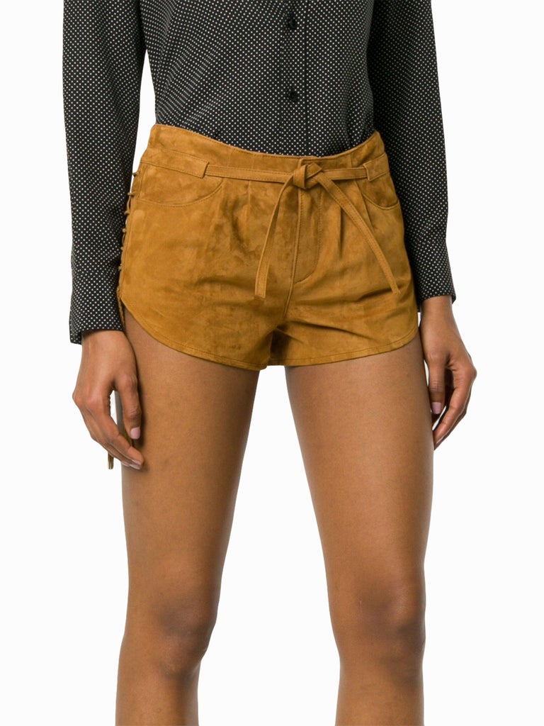 Saint Laurent Light Brown Suede Side Lace Up Mini Shorts Size 40 For ...