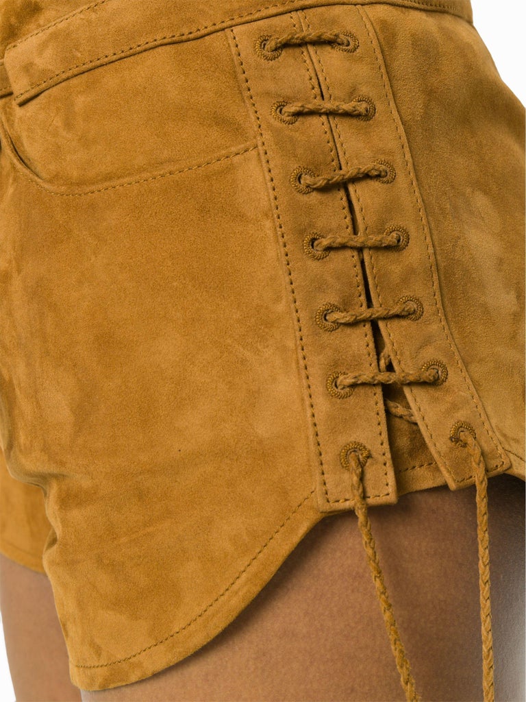 Saint Laurent Light Brown Suede Side Lace Up Mini Shorts Size 40 For ...