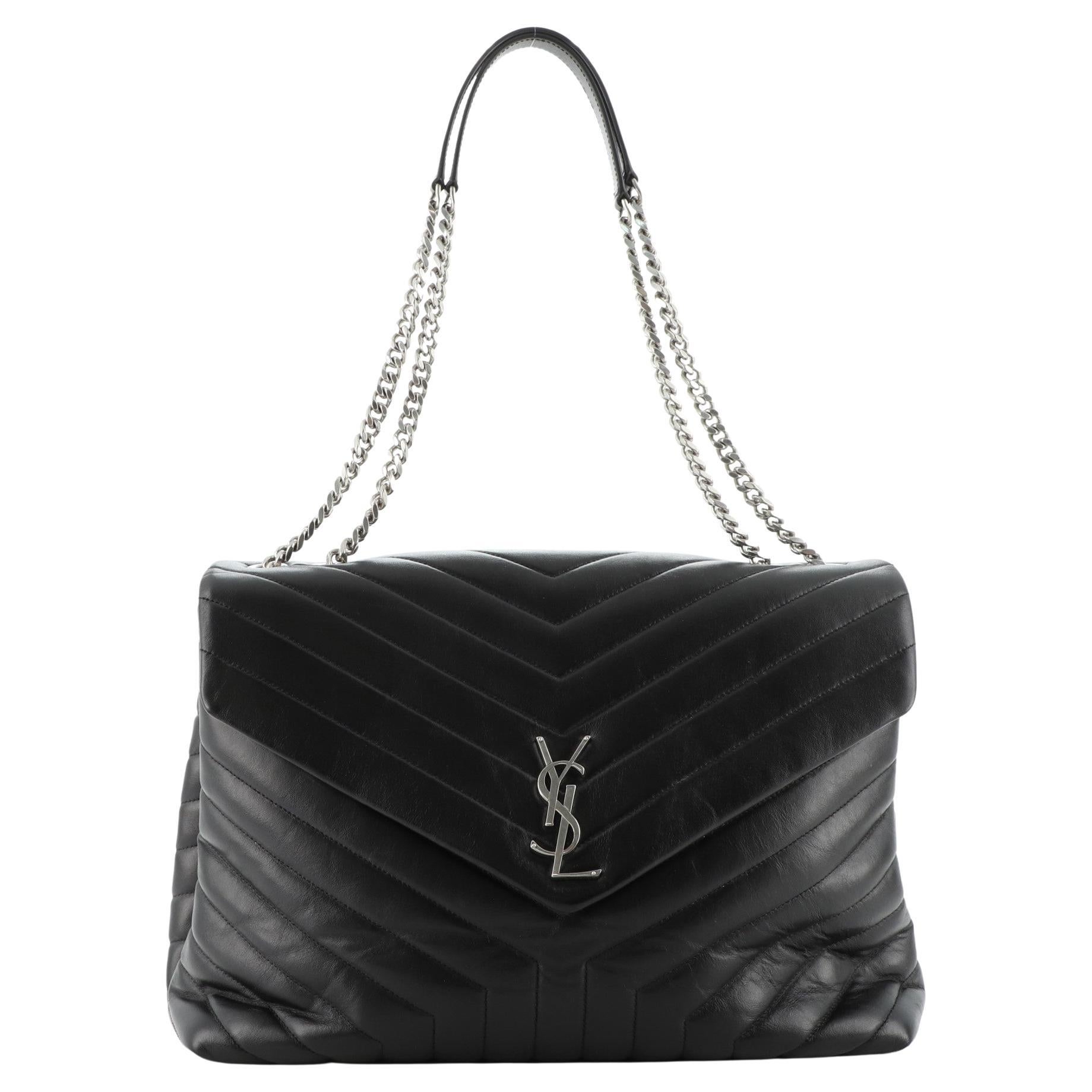 Saint Laurent Chain Wallet Rare Quilted Ysl 868914 Chevron Cross Body ...