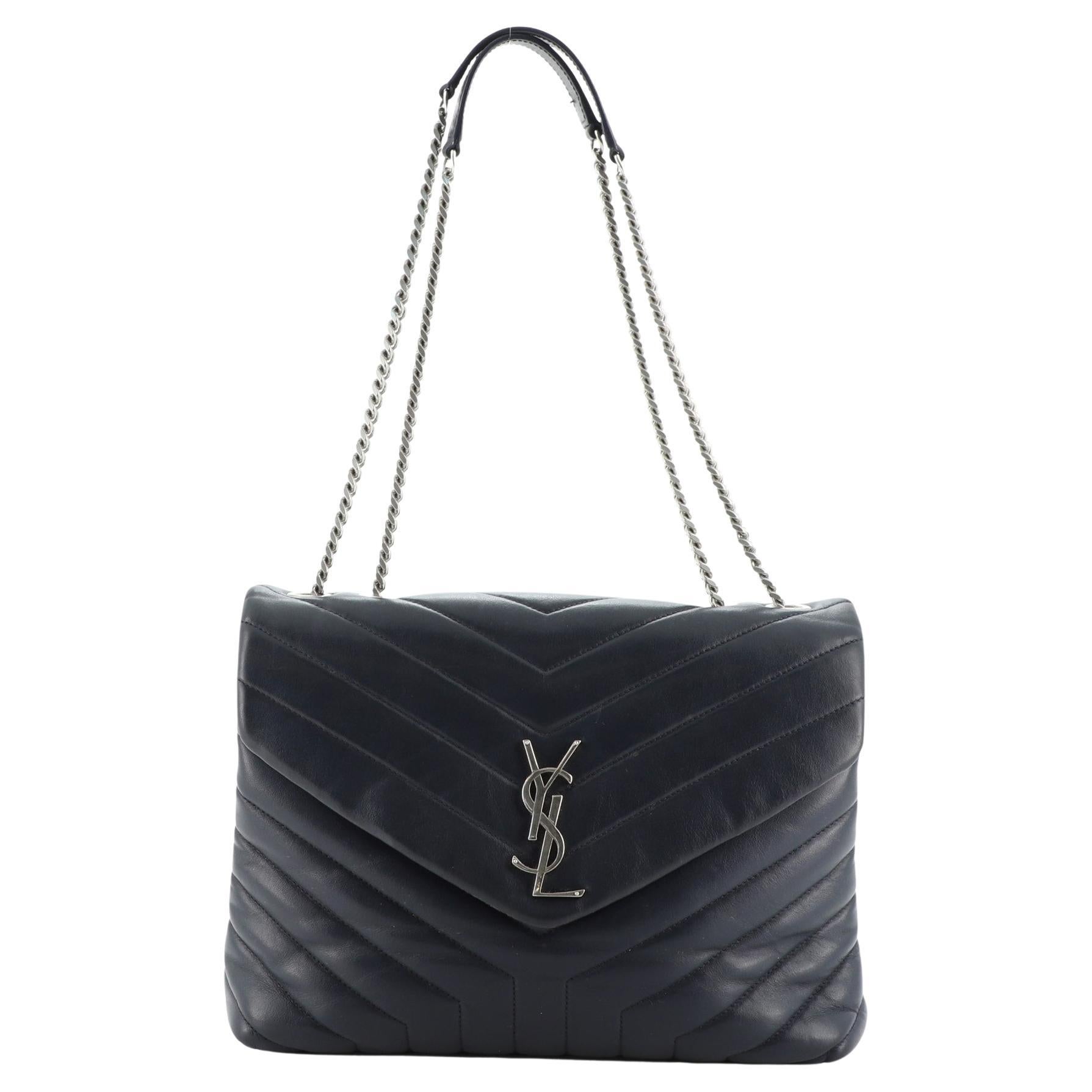 Saint Laurent Chain Wallet Rare Quilted Ysl 868914 Chevron Cross Body ...