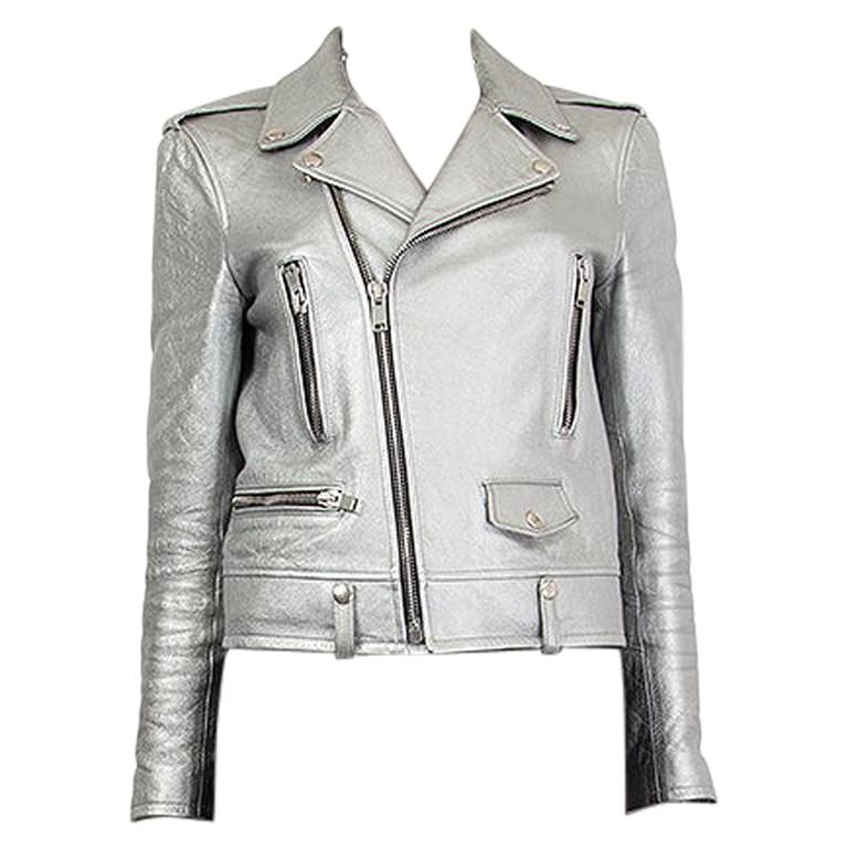 SAINT LAURENT metallic silver leather CLASSIC BIKER Jacket 40 M For ...