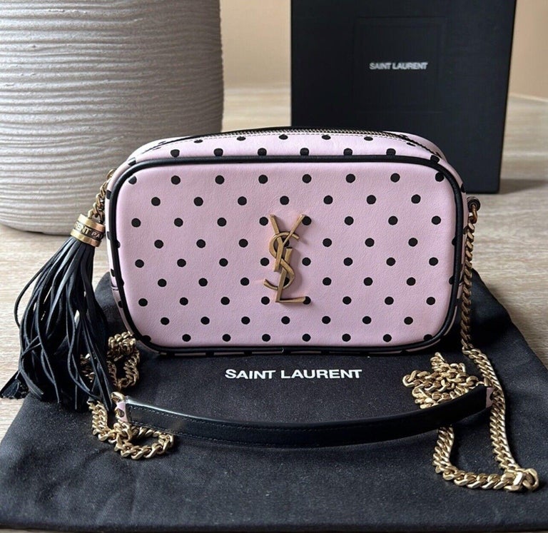 SAINT LAURENT Mini Lou YSL Monogram Leather Camera Bag In Polka Dot ...