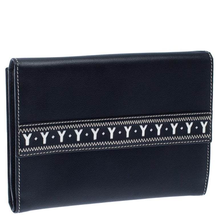 Saint Laurent Navy Blue Leather Bifold Wallet at 1stDibs