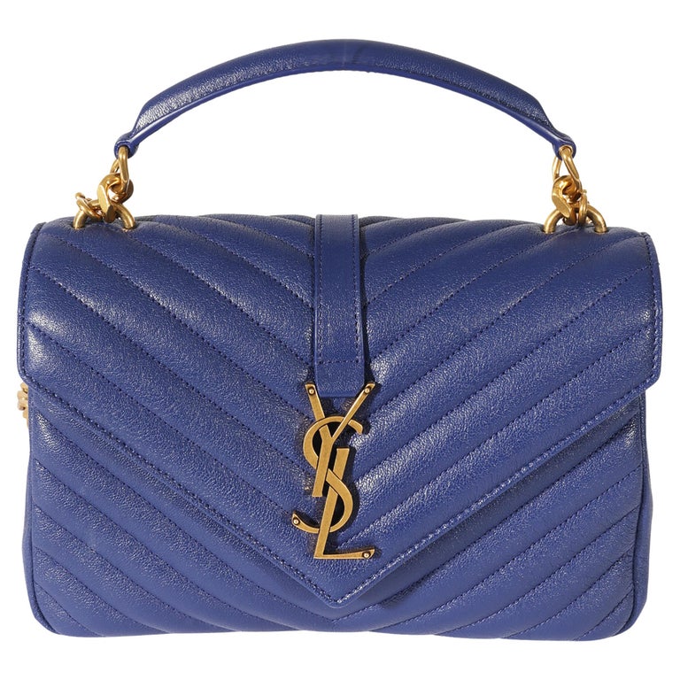 Saint Laurent Navy Small Chevron College Bag For Sale at 1stDibs