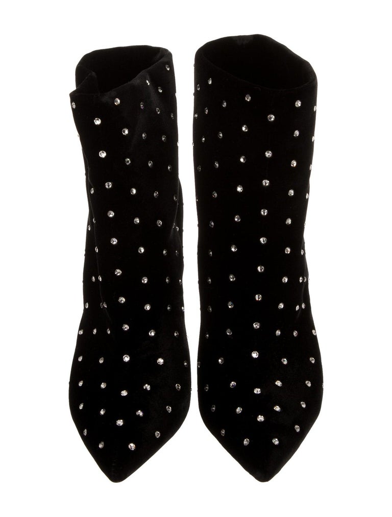 Saint Laurent NEW Black Velvet Rhinestone Evening Ankle Boots Booties ...