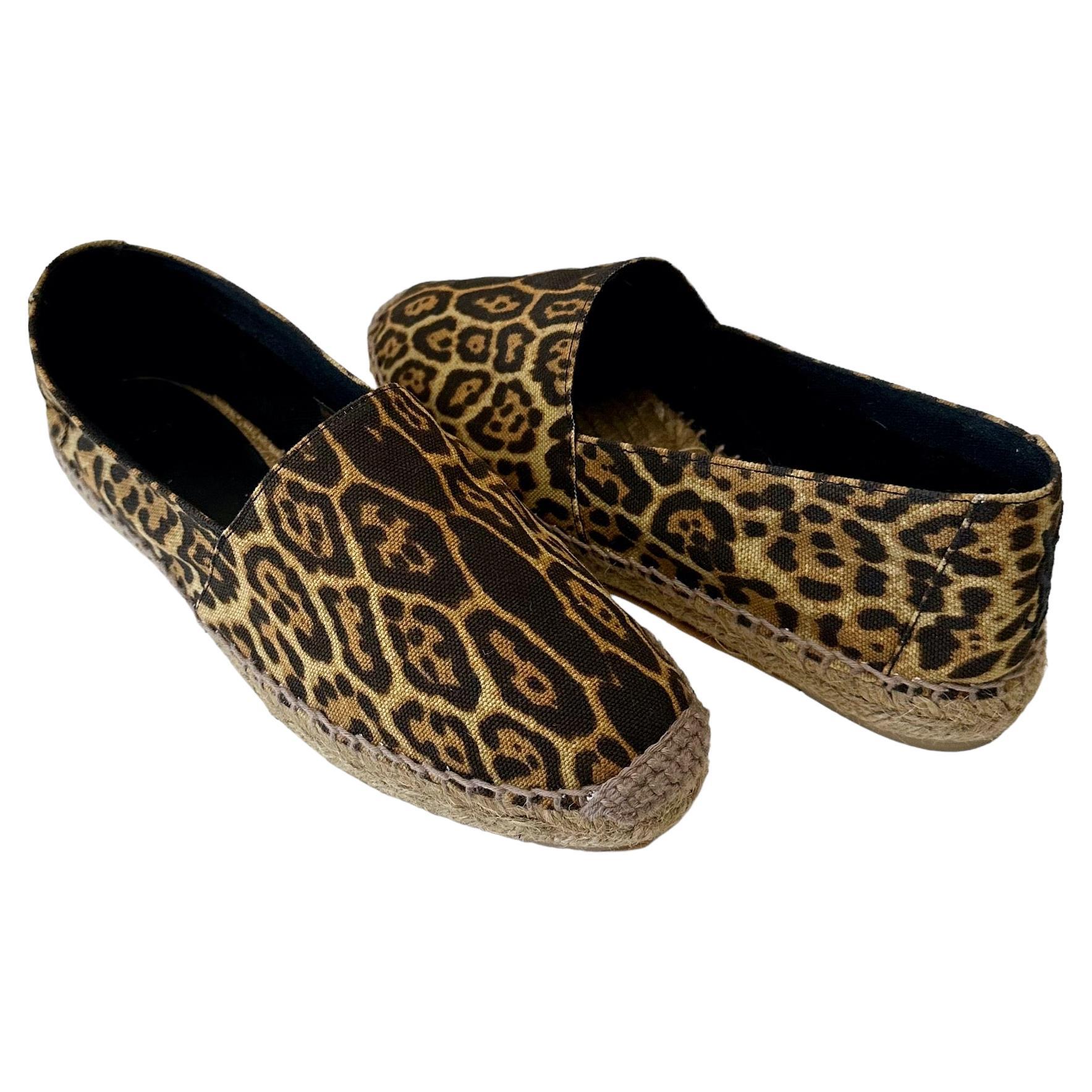Saint Laurent New Leopard - Print Canvas Espadrilles For Sale at 1stDibs