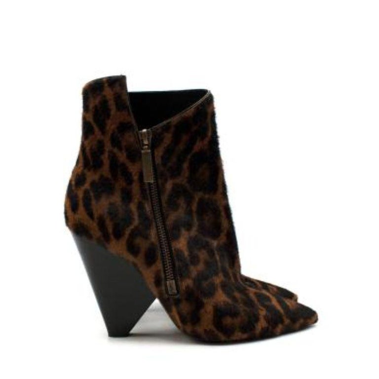 Saint Laurent Niki Pony Hair Leopard Wedge Ankle Boots For Sale at 1stDibs