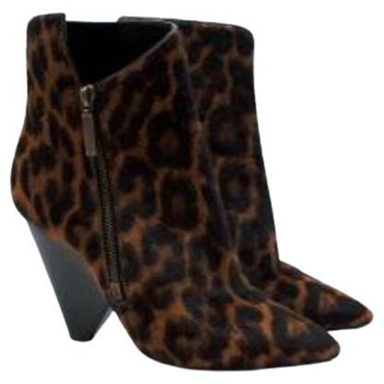 Saint Laurent Niki Pony Hair Leopard Wedge Ankle Boots For Sale at 1stDibs