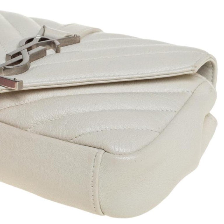 Saint Laurent Off White Matelassé Leather Monogram Chain Crossbody Bag ...