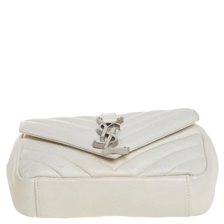 Saint Laurent Off White Matelassé Leather Monogram Chain Crossbody Bag ...