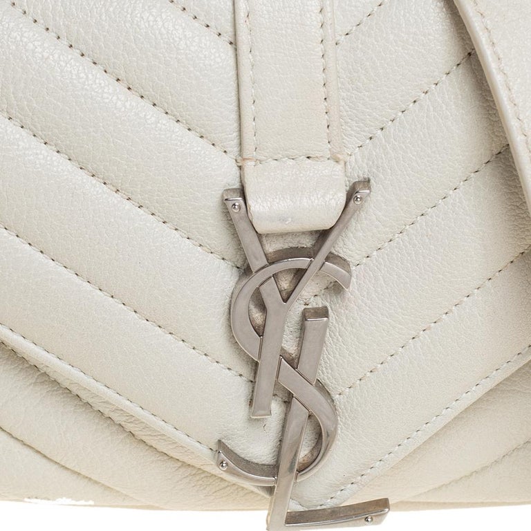 Saint Laurent Off White Matelassé Leather Monogram Chain Crossbody Bag ...