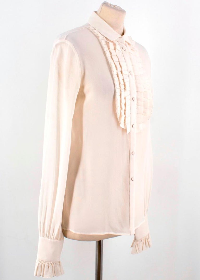 Saint Laurent Off-white Silk Ruffle Blouse US 0-2 For Sale at 1stDibs