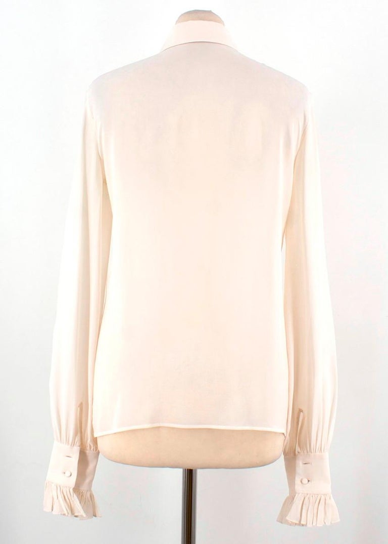 Saint Laurent Off-white Silk Ruffle Blouse US 0-2 For Sale at 1stDibs