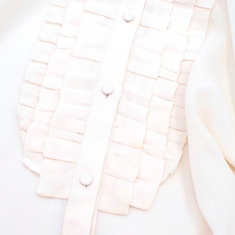 Saint Laurent Off-white Silk Ruffle Blouse US 0-2 For Sale at 1stDibs