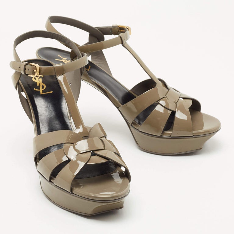 Saint Laurent Olive Green Patent Leather Tribute Sandals Size 41 For ...