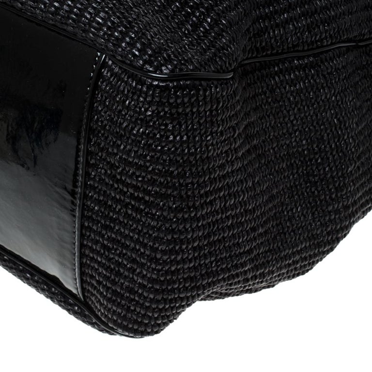 Saint Laurent Paris Black Raffia and Patent Woven Roady Hobo For Sale ...