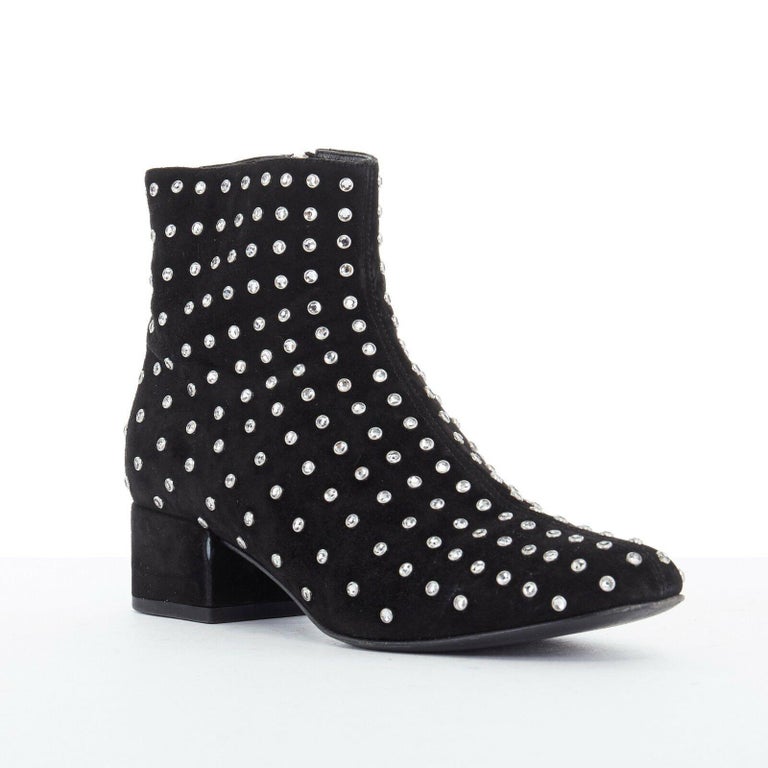 SAINT LAURENT PARIS black suede strass crystal embellished ankle boot ...