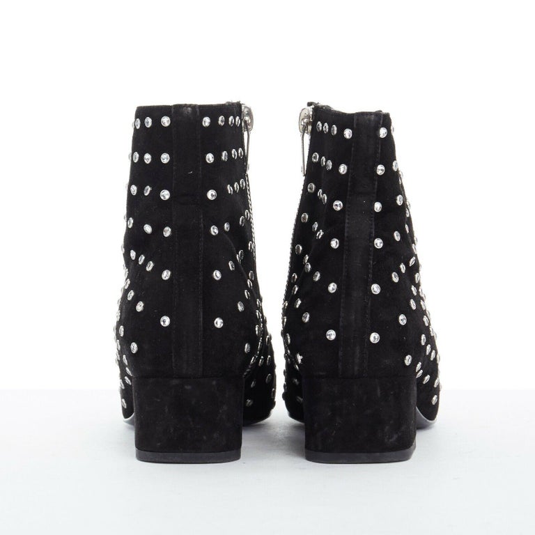 SAINT LAURENT PARIS black suede strass crystal embellished ankle boot ...