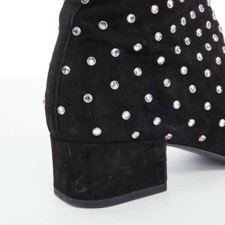 SAINT LAURENT PARIS black suede strass crystal embellished ankle boot ...