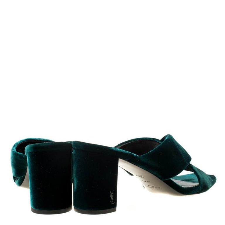 Saint Laurent Paris Emerald Green Velvet Loulou Criss Cross Mules Size ...