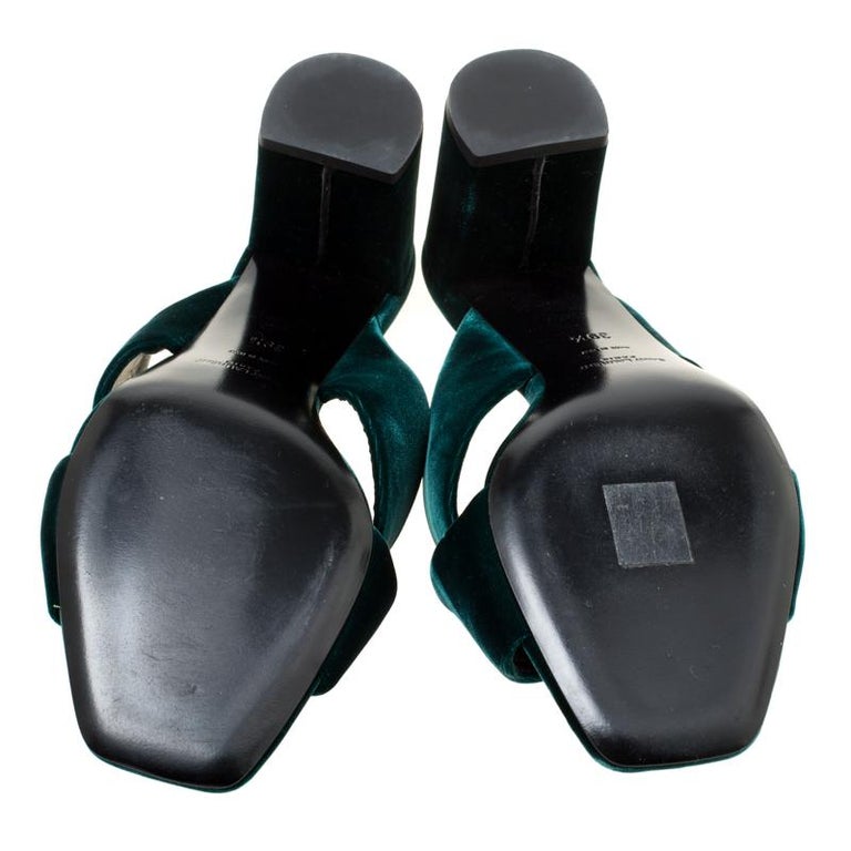 Saint Laurent Paris Emerald Green Velvet Loulou Criss Cross Mules Size ...