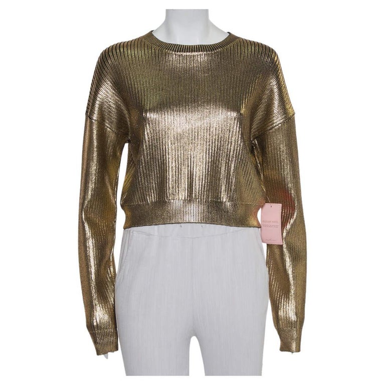 Saint Laurent Paris Gold Rib Knit Sweater S For Sale at 1stDibs