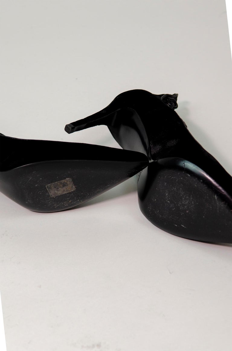 SAINT LAURENT Paris Lace Up Black Velvet Heels For Sale at 1stDibs
