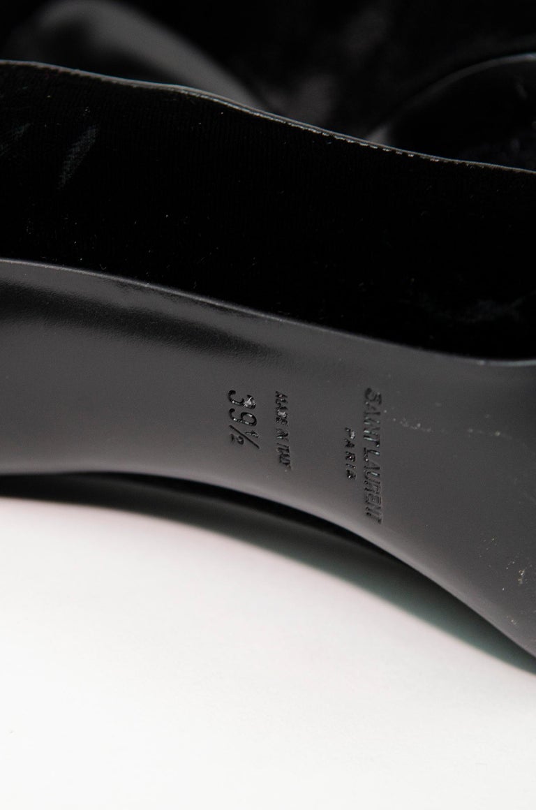 SAINT LAURENT Paris Lace Up Black Velvet Heels For Sale at 1stDibs