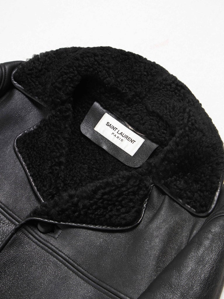 Saint Laurent Paris Leather Buttons Shipskin Coat For Sale at 1stDibs