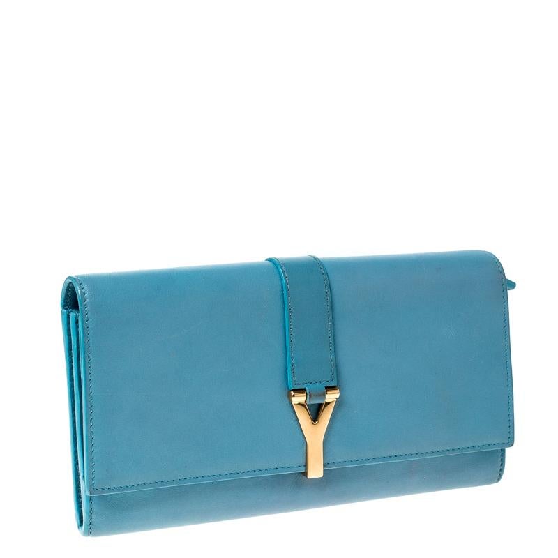 Saint Laurent Paris Light Blue Leather Y Line Flap Wallet For Sale at ...