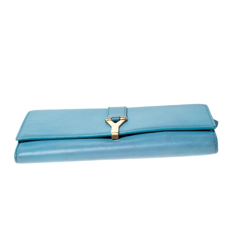 Saint Laurent Paris Light Blue Leather Y Line Flap Wallet For Sale at ...