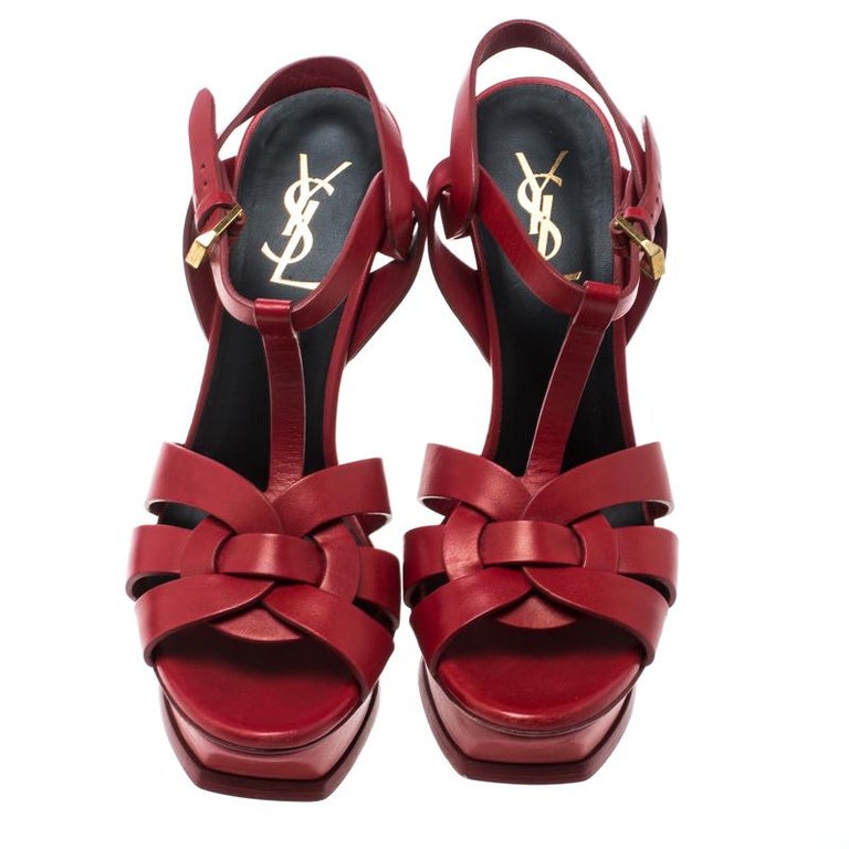 Saint Laurent Paris Red Leather Tribute Platform Sandals Size 38 For ...