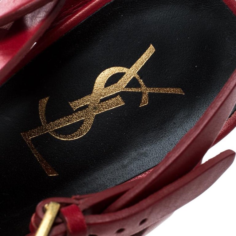 Saint Laurent Paris Red Leather Tribute Platform Sandals Size 38 For ...