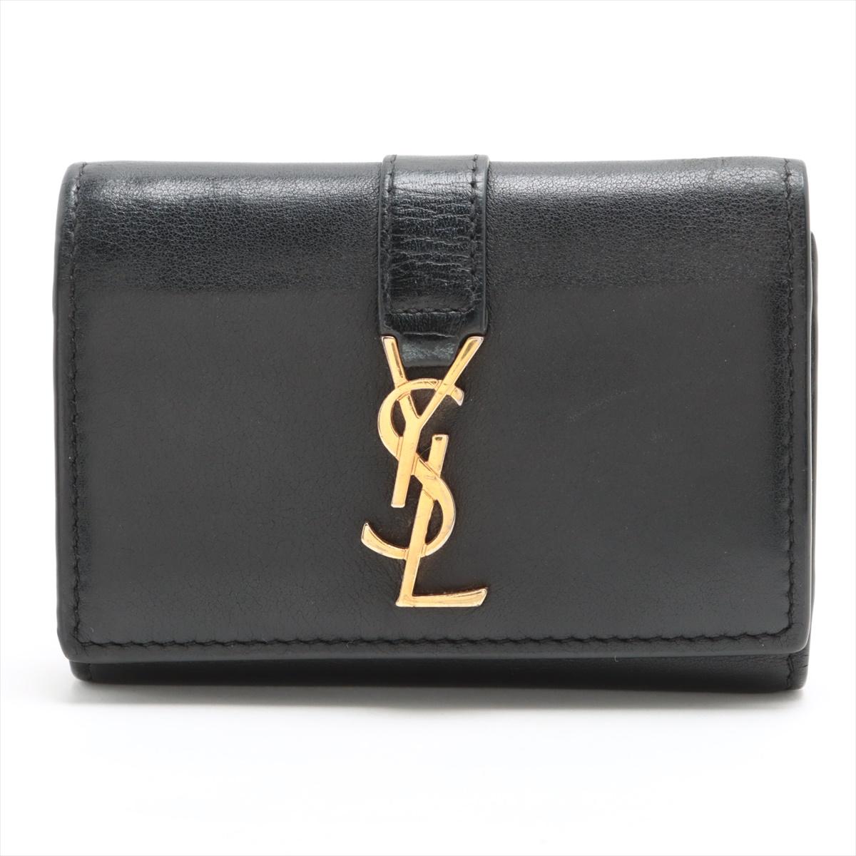 Saint Laurent Paris YSL logo Leather Key Case Black For Sale at 1stDibs