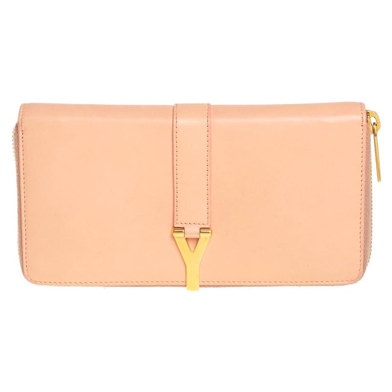Saint Laurent Peach Leather Y-Ligne Zip Around Wallet at 1stDibs