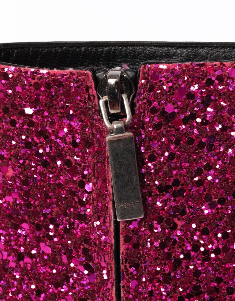Saint Laurent Pink Glitter Heel Boots (36 EU) For Sale at 1stDibs ...