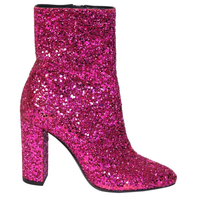 Saint Laurent Pink Glitter Heel Boots (36 EU) For Sale at 1stDibs | saint laurent pink glitter ...