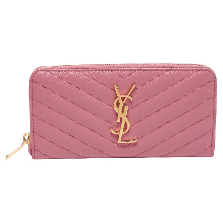 Saint Laurent Pink Matelassé Leather Cassandre Zip Around Wallet For ...
