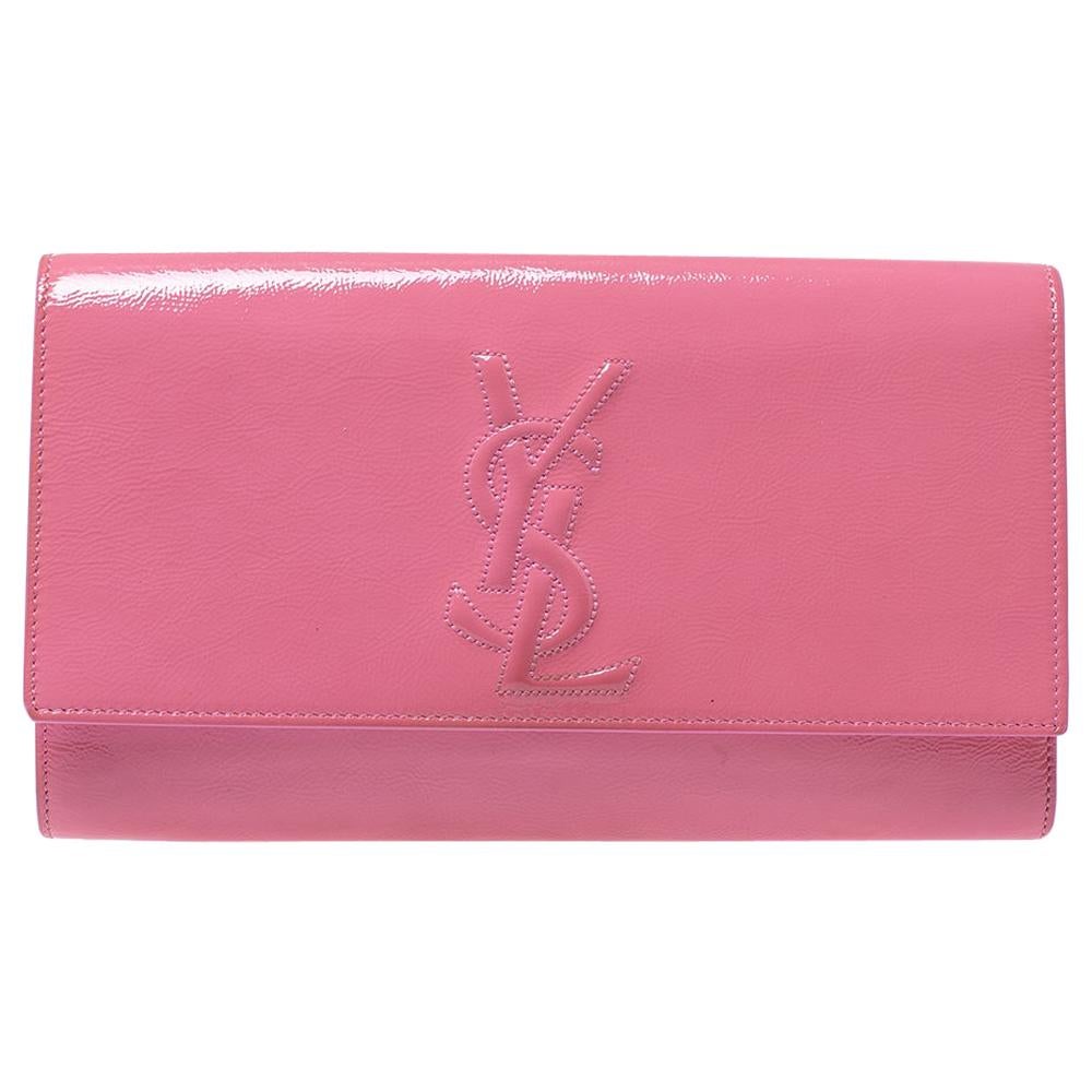 Saint Laurent Pink Patent Leather Belle De Jour Flap Clutch at 1stDibs ...