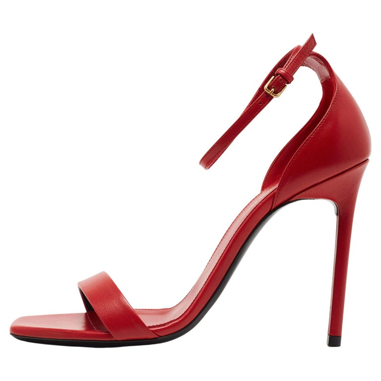 Saint Laurent Red Leather Amber Sandals Size 40 For Sale at 1stDibs