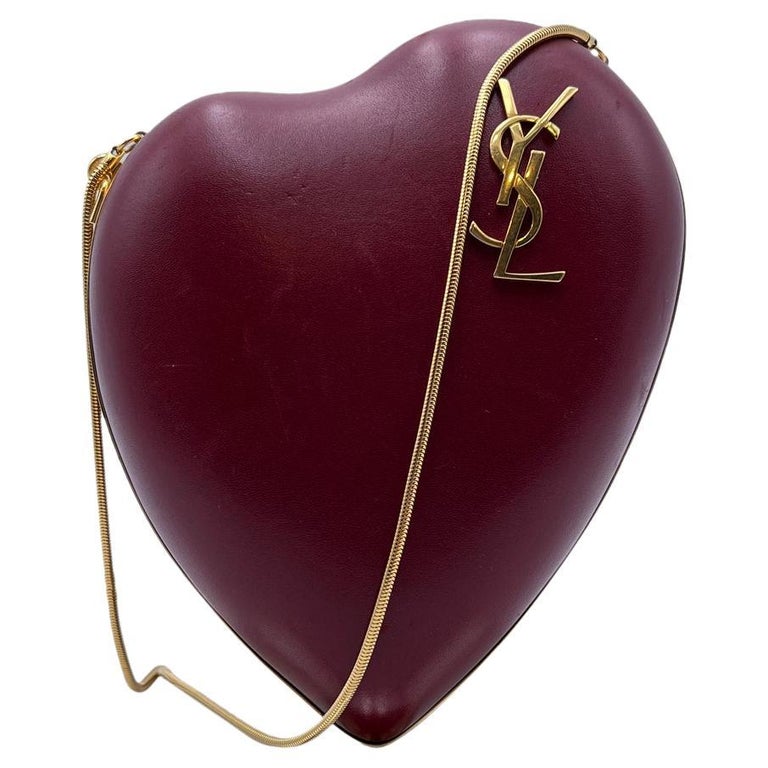Saint Laurent Red Leather Gold Metal Heart Love Box Bag Clutch For Sale ...