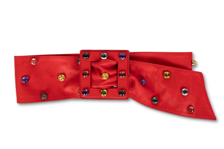 Saint Laurent Red Leather Jewel Belt YSL, 1980s at 1stDibs | red jewel belt