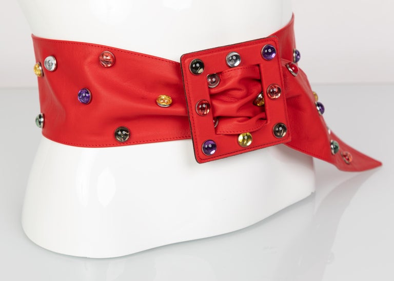Saint Laurent Red Leather Jewel Belt YSL, 1980s at 1stDibs | red jewel belt