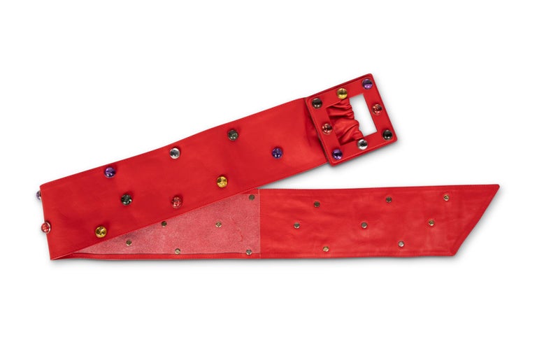 Saint Laurent Red Leather Jewel Belt YSL, 1980s at 1stDibs | red jewel belt