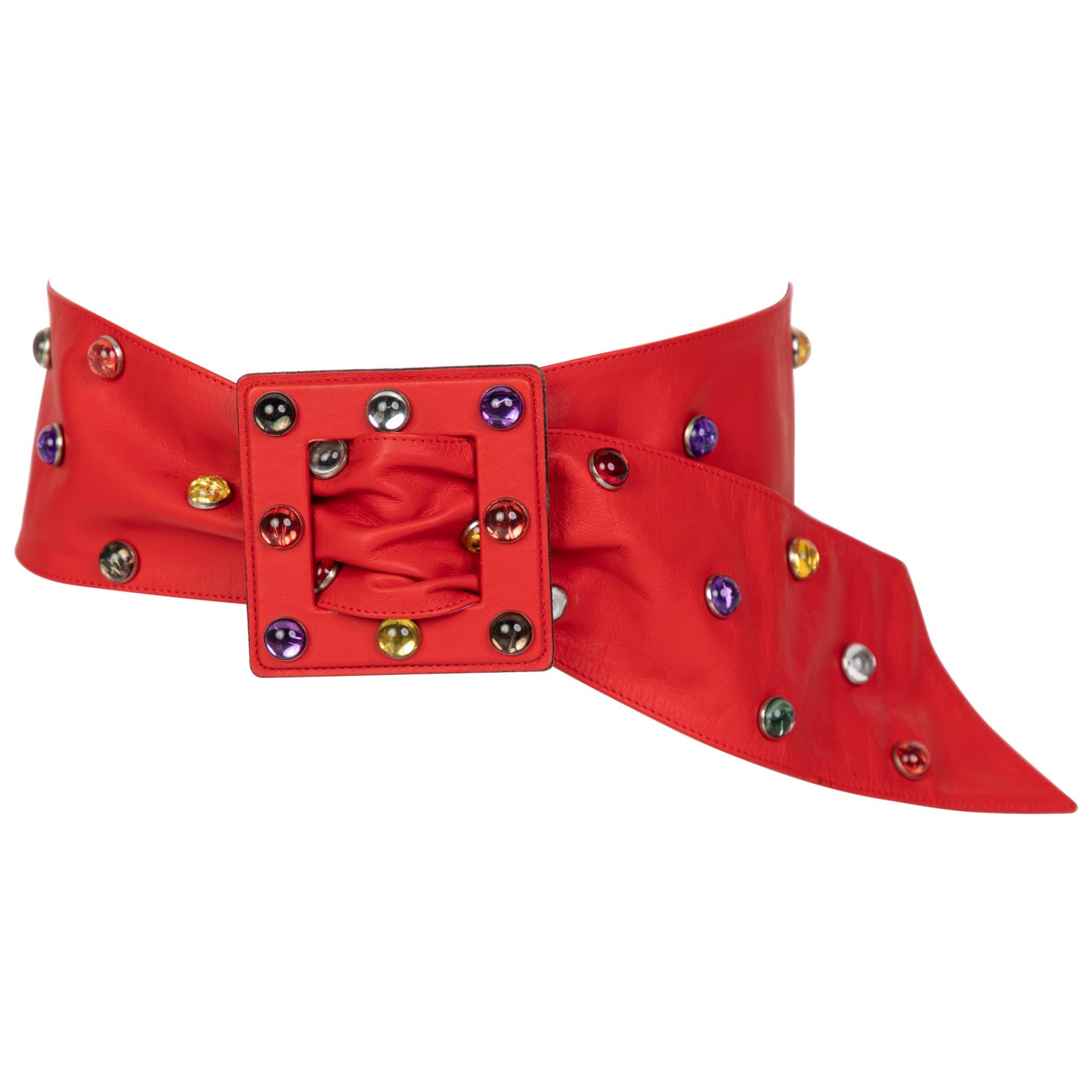 Saint Laurent Red Leather Jewel Belt YSL, 1980s at 1stDibs | red jewel belt