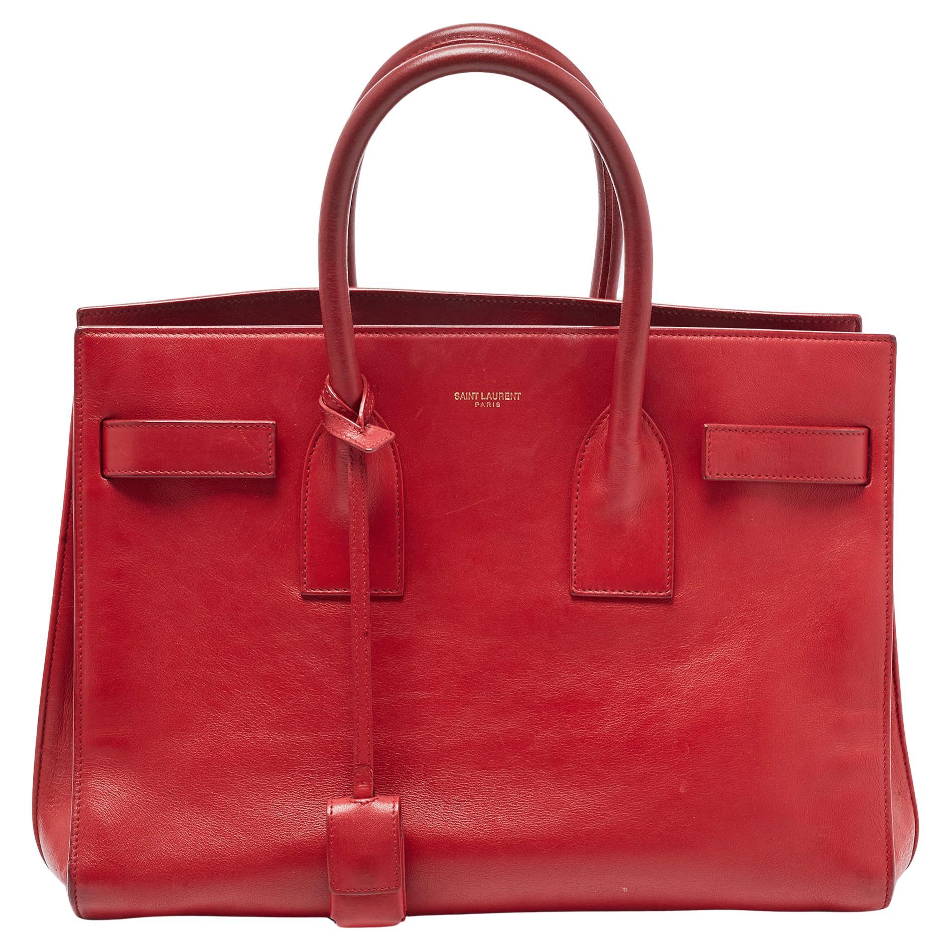 Saint Laurent Red Leather Small Classic Sac De Jour Tote For Sale at ...