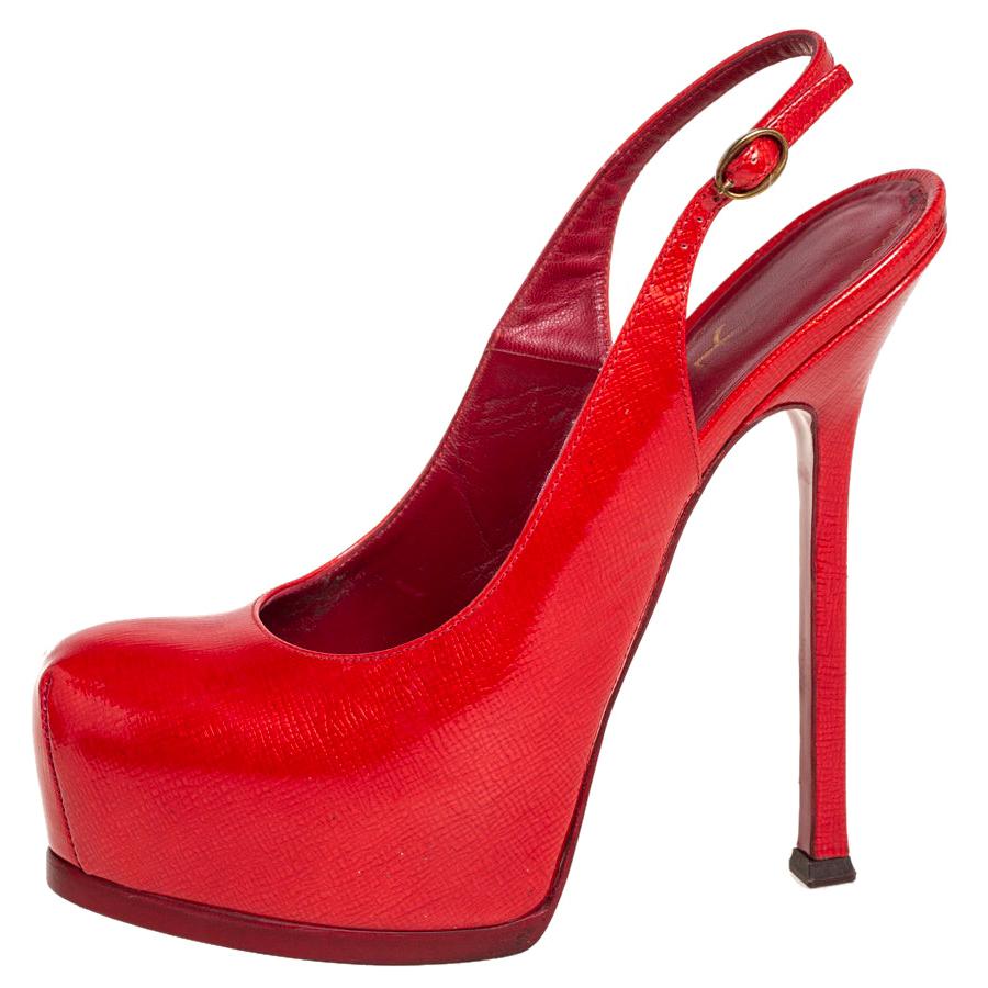 Saint Laurent Red Patent Leather Tribtoo Sandals Size 37.5 at 1stDibs