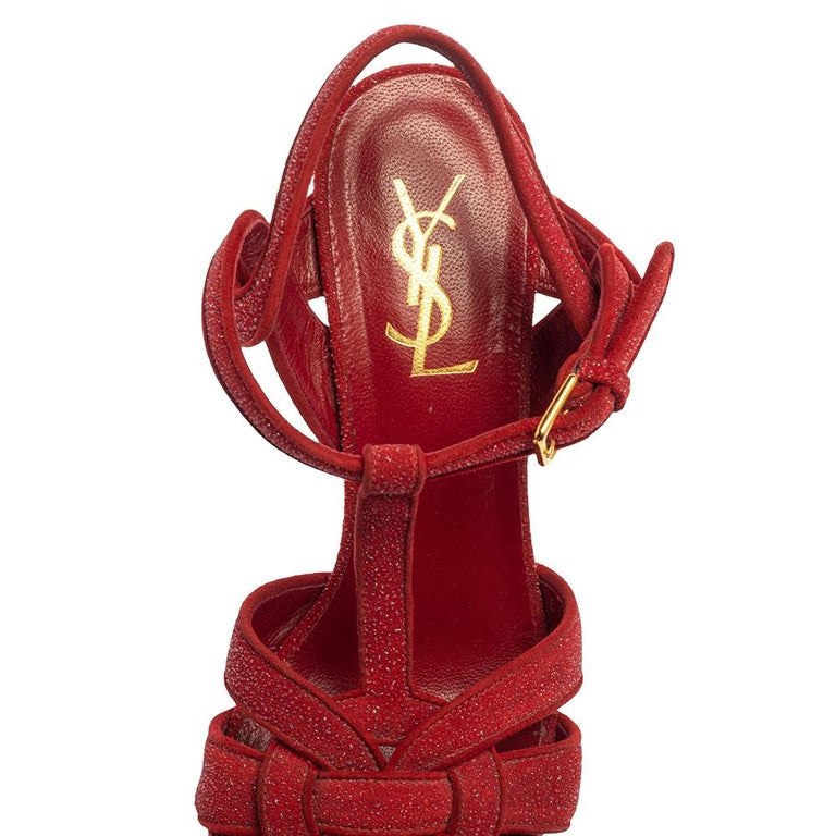 Saint Laurent Red Suede and Glitter Tribute Platform Sandals Size 37 at ...